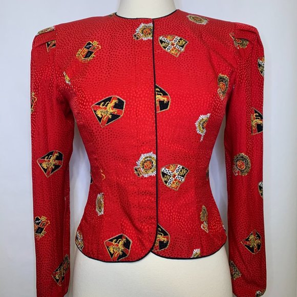Vintage | Jackets & Coats | Vtg 8s Red Royal Crest Silky Jacket | Poshmark